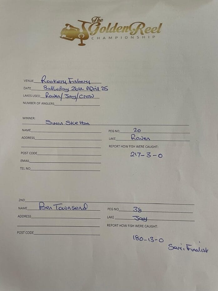 Simon Skelton Wins Rookery Waters Golden Reel Qualifier - Baiting The Swim
